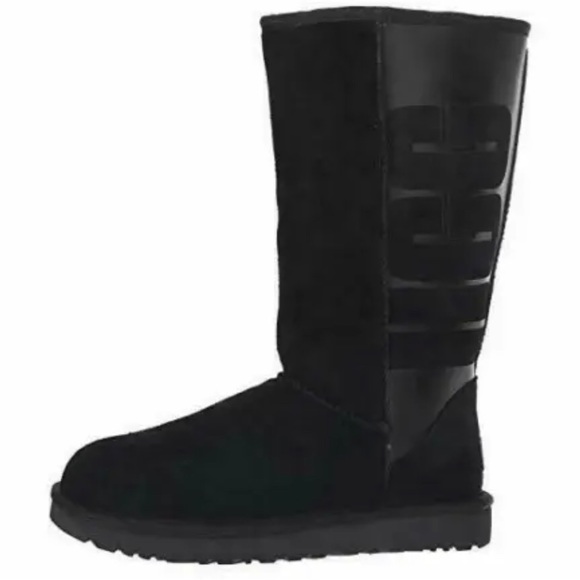 UGG | Shoes | Black Uggs Leather Back Warring To Side See Pics | Poshmark